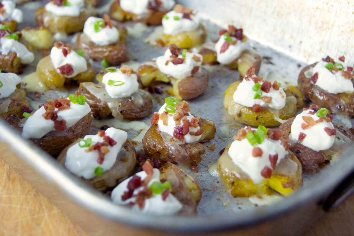 Loaded Smashed Potato Bites Recipe - Food Fanatic