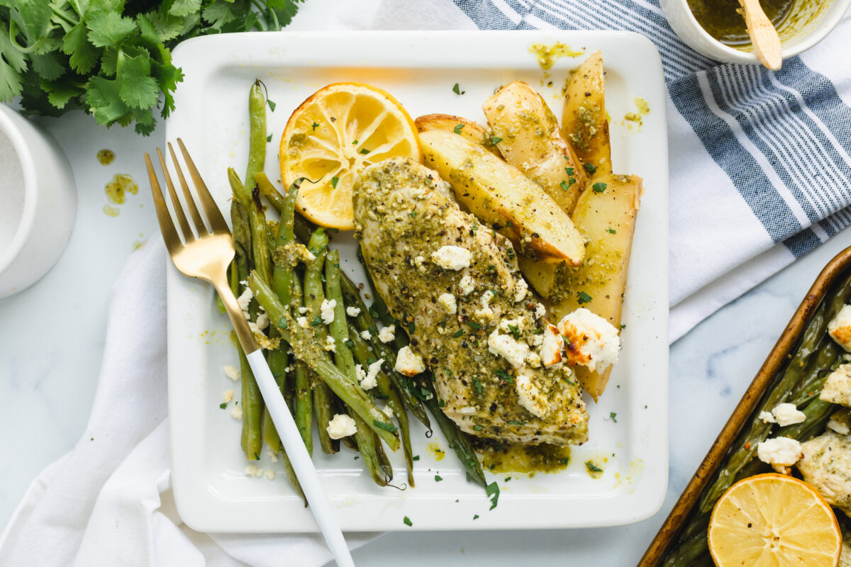 Pesto Chicken Sheet Pan Dinner Recipe - Food Fanatic